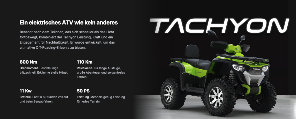 Powerland Tachyon vollelektrisches ATV L7E 90km/h: Elektrisierende ...